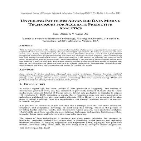 Unveiling Patterns: Advanced Data Mining Techniques for Accurate Predictive Analytics | PDF