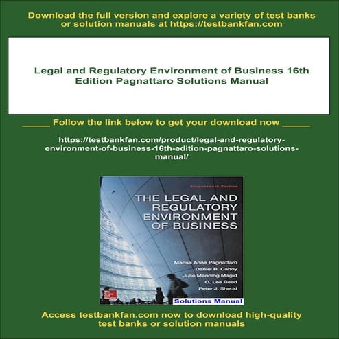 Legal and Regulatory Environment of Business 16th Edition Pagnattaro ...