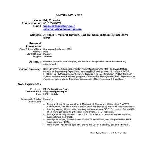 CV Edy Triyanto | PDF