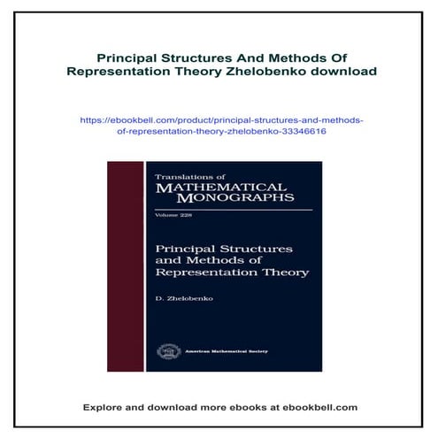 Principal Structures And Methods Of Representation Theory Zhelobenko | PDF