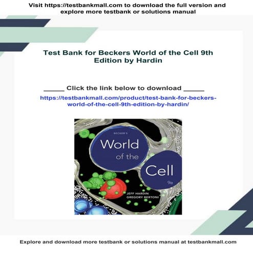 Test Bank for Beckers World of the Cell 9th Edition by Hardin | PDF