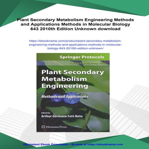 Plant Secondary Metabolism Engineering Methods and Applications Methods ...
