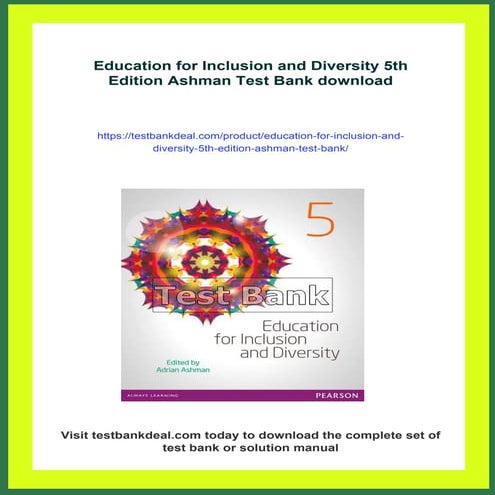 Education for Inclusion and Diversity 5th Edition Ashman Test Bank | PDF