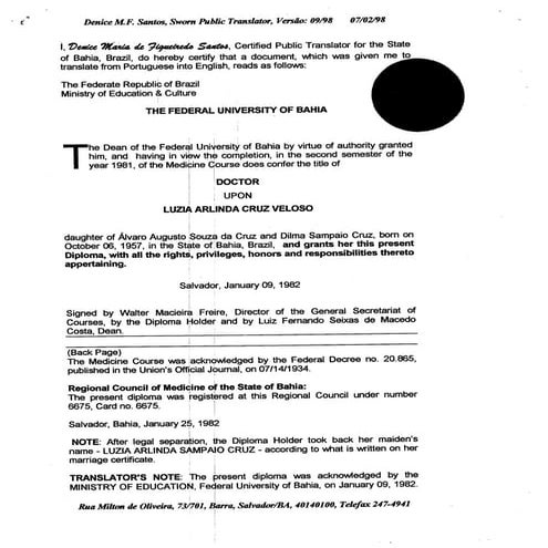 Medical Diploma - translated document | PDF