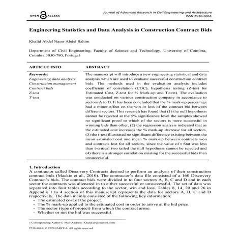 Engineering Statistics and Data Analysis in Construction Contract Bids ...