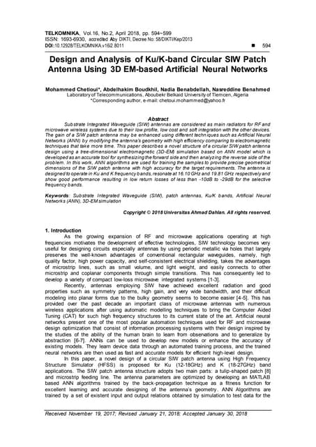 Artificial Neural Network in the Design of Rectangular Microstrip Antenna | PDF