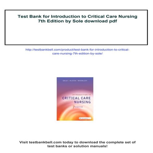 Test Bank for Introduction to Critical Care Nursing 7th Edition by Sole ...