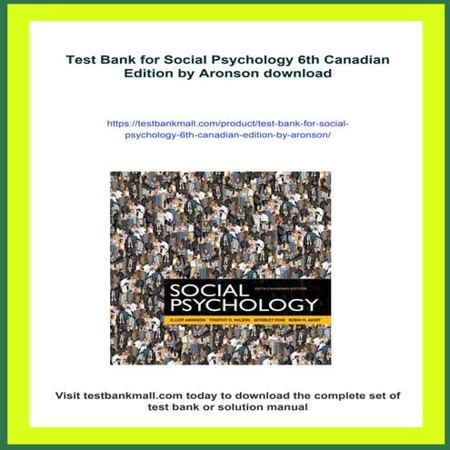 Test Bank for Social Psychology 6th Canadian Edition by Aronson | PDF