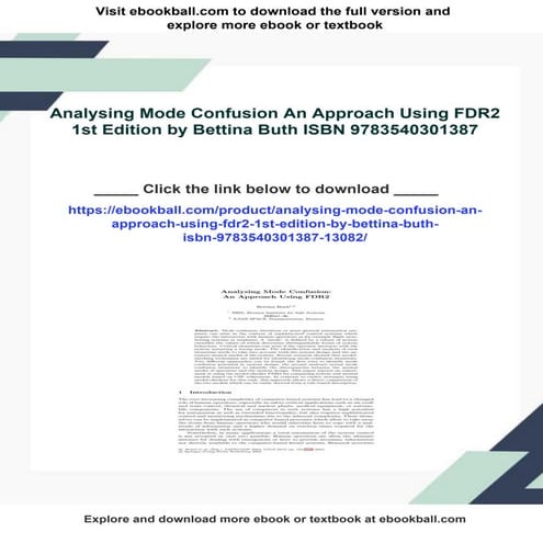 Analysing Mode Confusion An Approach Using FDR2 1st Edition by Bettina Buth ISBN 9783540301387 | PDF