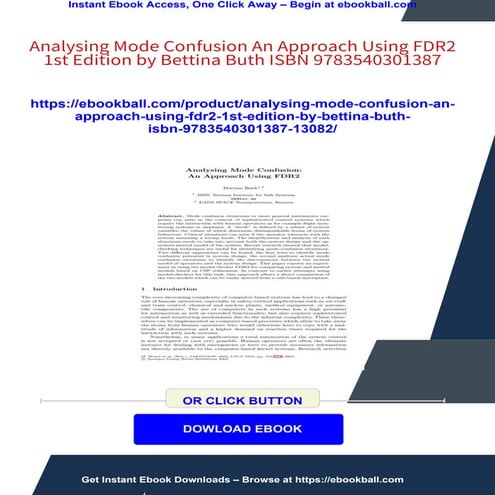 Analysing Mode Confusion An Approach Using FDR2 1st Edition by Bettina Buth ISBN 9783540301387 | PDF