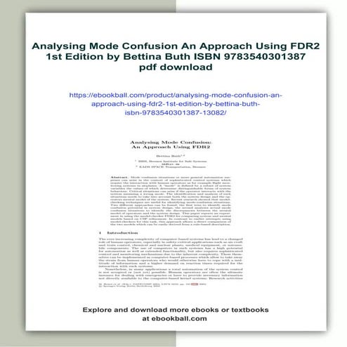 Analysing Mode Confusion An Approach Using FDR2 1st Edition by Bettina Buth ISBN 9783540301387 | PDF