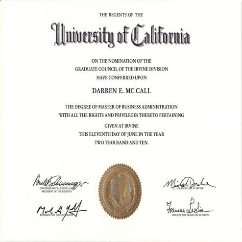 UCI MBA Diploma | PDF