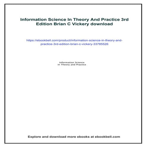 Information Science In Theory And Practice 3rd Edition Brian C Vickery ...