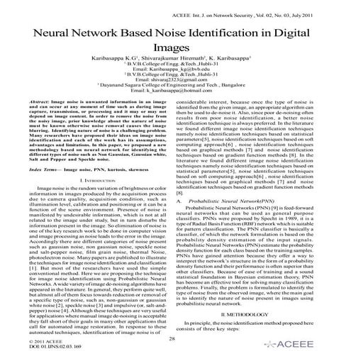 Neural Network Based Noise Identification In Digital Images Pdf