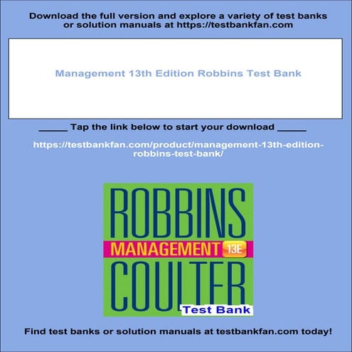 Management 13th Edition Robbins Test Bank | PDF