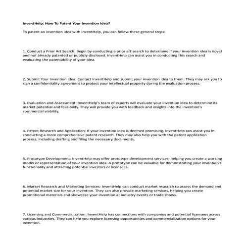 InventHelp: How To Patent Your Invention Idea? | PDF