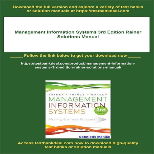 Management Information Systems 3rd Edition Rainer Solutions Manual | PDF
