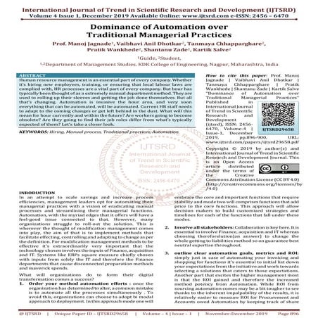 Dominance of Automation over Traditional Managerial Practices | PDF