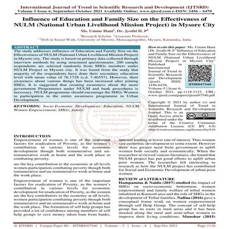 Influence of Education and Family Size on the Effectiveness of NULM ...