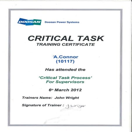 Critical Task Training Cert | PDF