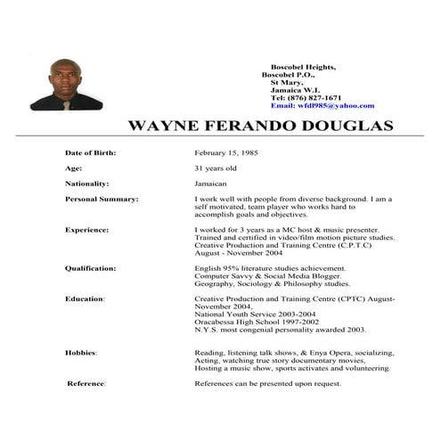 Resume with Picture | DOC | Music | Entertainment