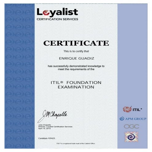 ITIL V3 Certificate | PDF
