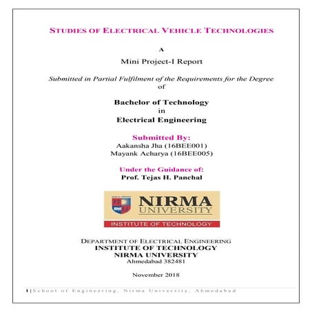 Report on Studies of Electric Vehicle Technologies | PDF