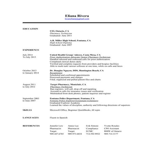 Eliana Basic Resume 2016 | DOC