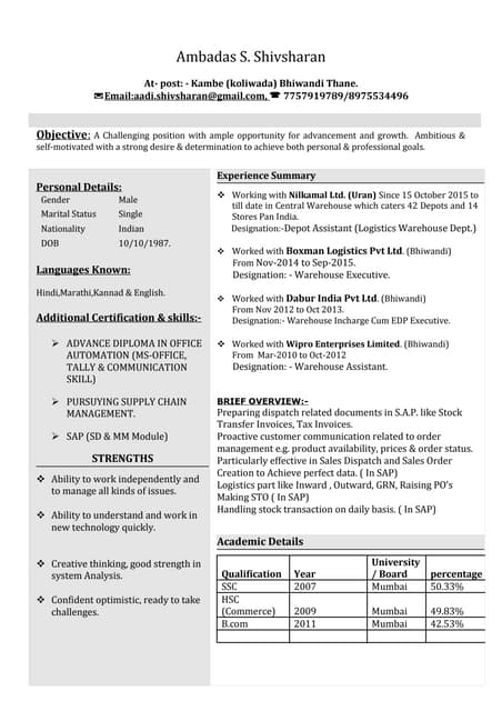 Store-Incharge-Resume | PDF