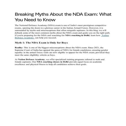 Breaking Myths About the NDA Exam: What You Need to Know | PDF
