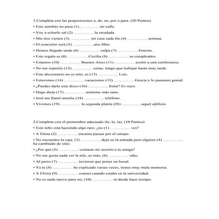 Spanish test for A2 Level in Grammar for Foreign Language Learners | DOCX
