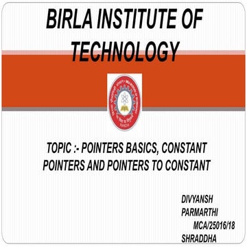 Pointer Basicsconstant Pointers And Pointer To Constant Ppt
