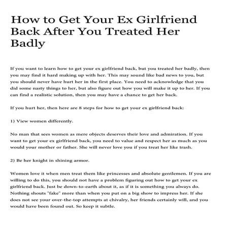 How to get your ex girlfriend back after you treated her badly | PDF
