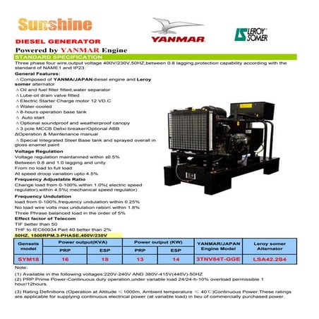 16 Kva Japan Yanmar generator Data Sheet | PDF