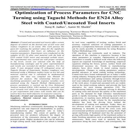 Optimization Of Process Parameters For Cnc Turning Using Taguchi