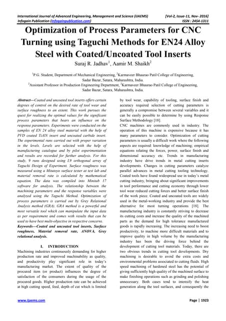 Optimization Of Process Parameters For Cnc Turning Using Taguchi
