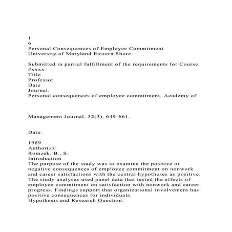 16Personal Consequences of Employee CommitmentUniversity o.docx