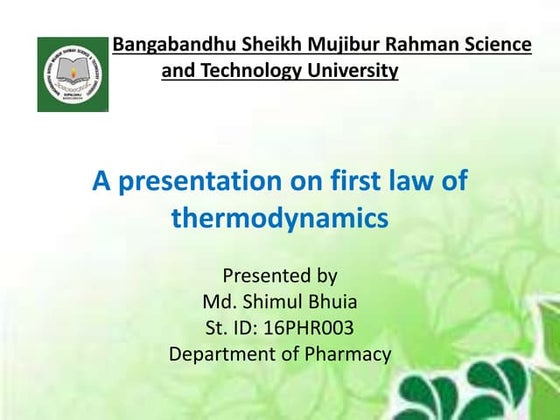 The first law of thermodynamics | PPTX