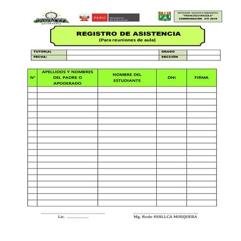 Hoja De Registro Para La Reunión Familiar