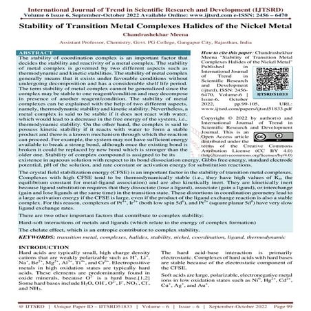 Stability of Transition Metal Complexes Halides of the Nickel Metal | PDF | Chemistry | Science