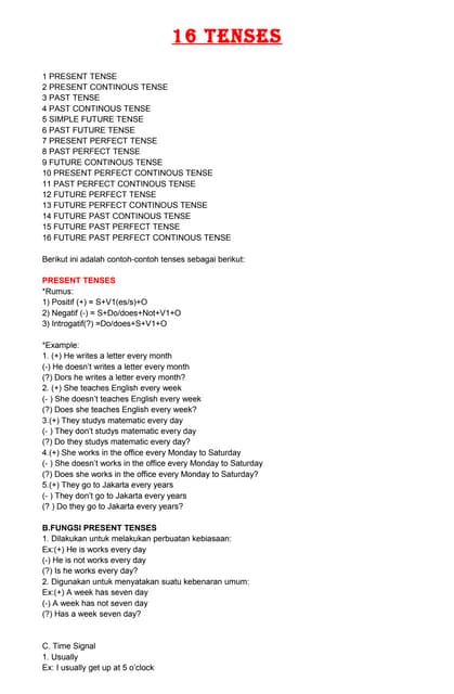 16 rumus english tenses secara singkat untuk dipelajari | PDF