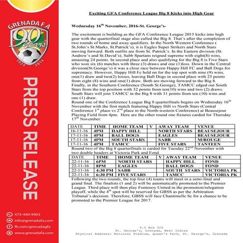 GFA 2016 Conference League Point Standings | PDF