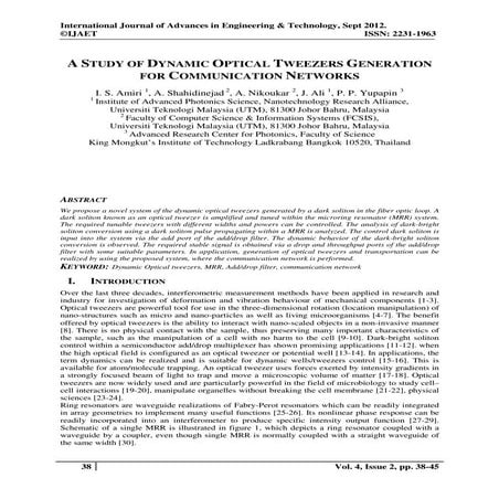 A Study oF Dynamic Optical Tweezers Generation For Communication Networks | PDF