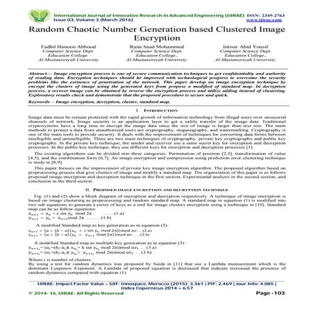 Random Chaotic Number Generation based Clustered Image Encryption | PDF