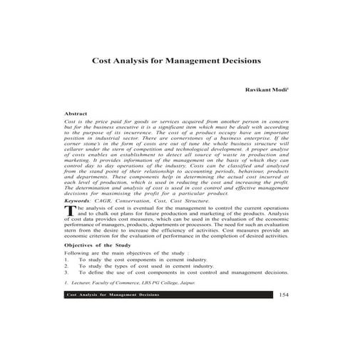 Cost Analysis for Management Decisions | PDF