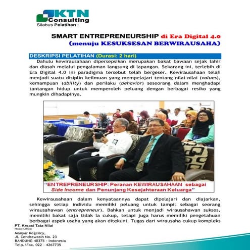 Silabus Pelatihan "SMART ENTREPRENEURSHIP di Era Digital 4.0" | PDF
