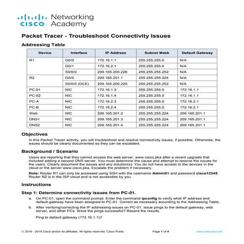 Packet-tracer---troubleshoot-connectivity-issues | PDF