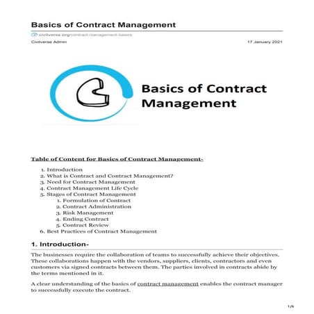Basics of Contract Management | PDF