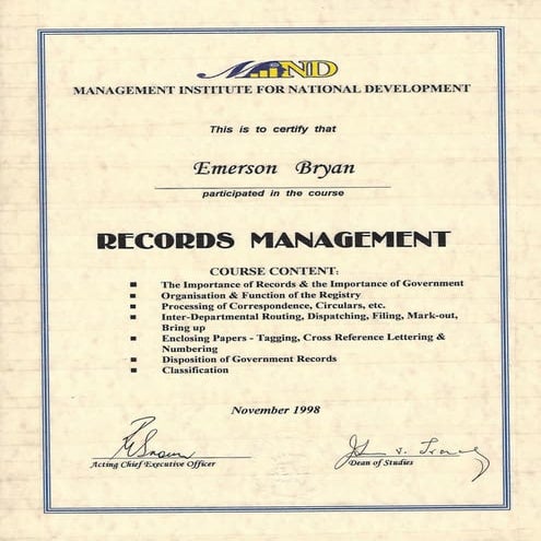 Certificate: Records Management | PDF
