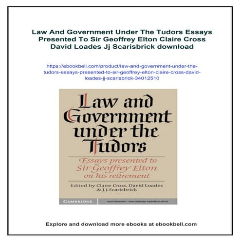 Law And Government Under The Tudors Essays Presented To Sir Geoffrey ...